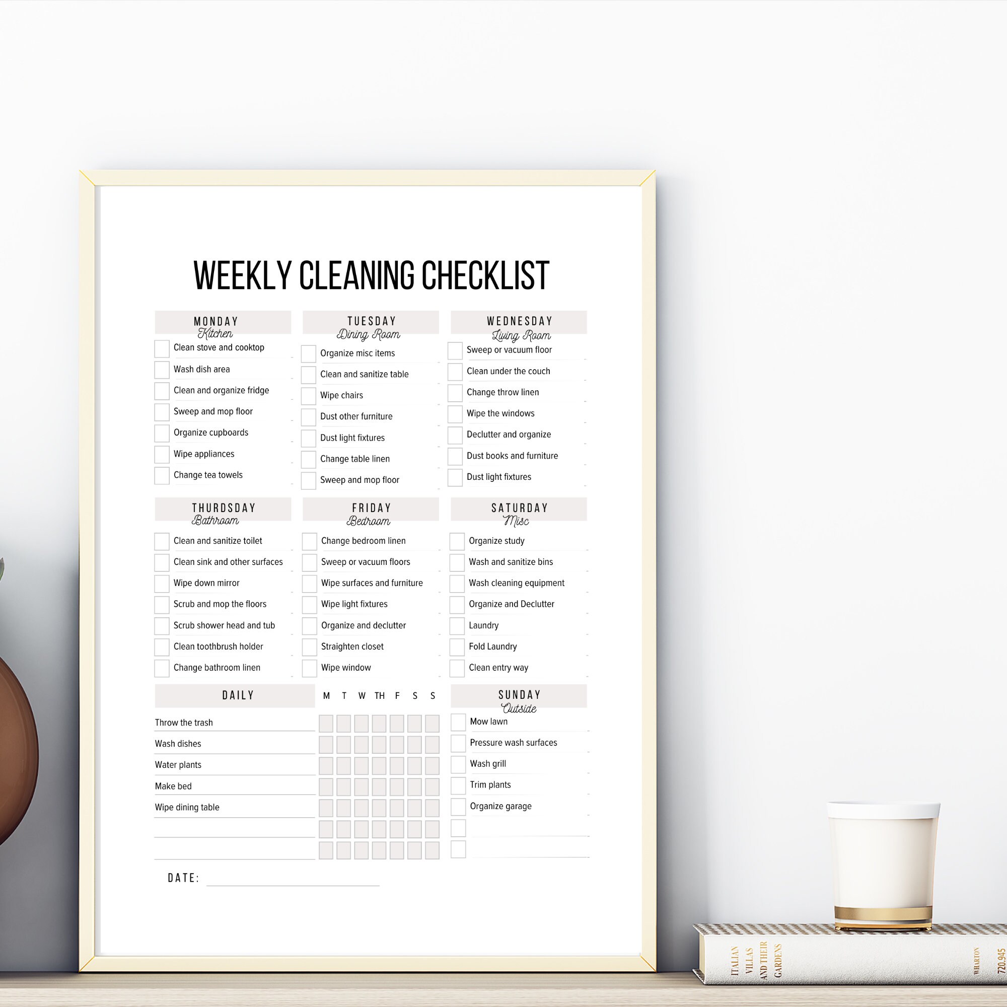 Editable Weekly Cleaning Checklist, Grey Weekly Cleaning Checklist ...