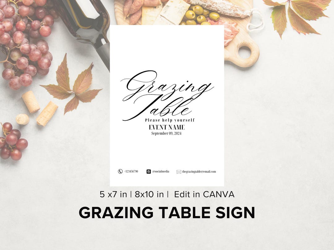 Grazing Table Sign Catering Station Template Charcuterie Table Grazing ...