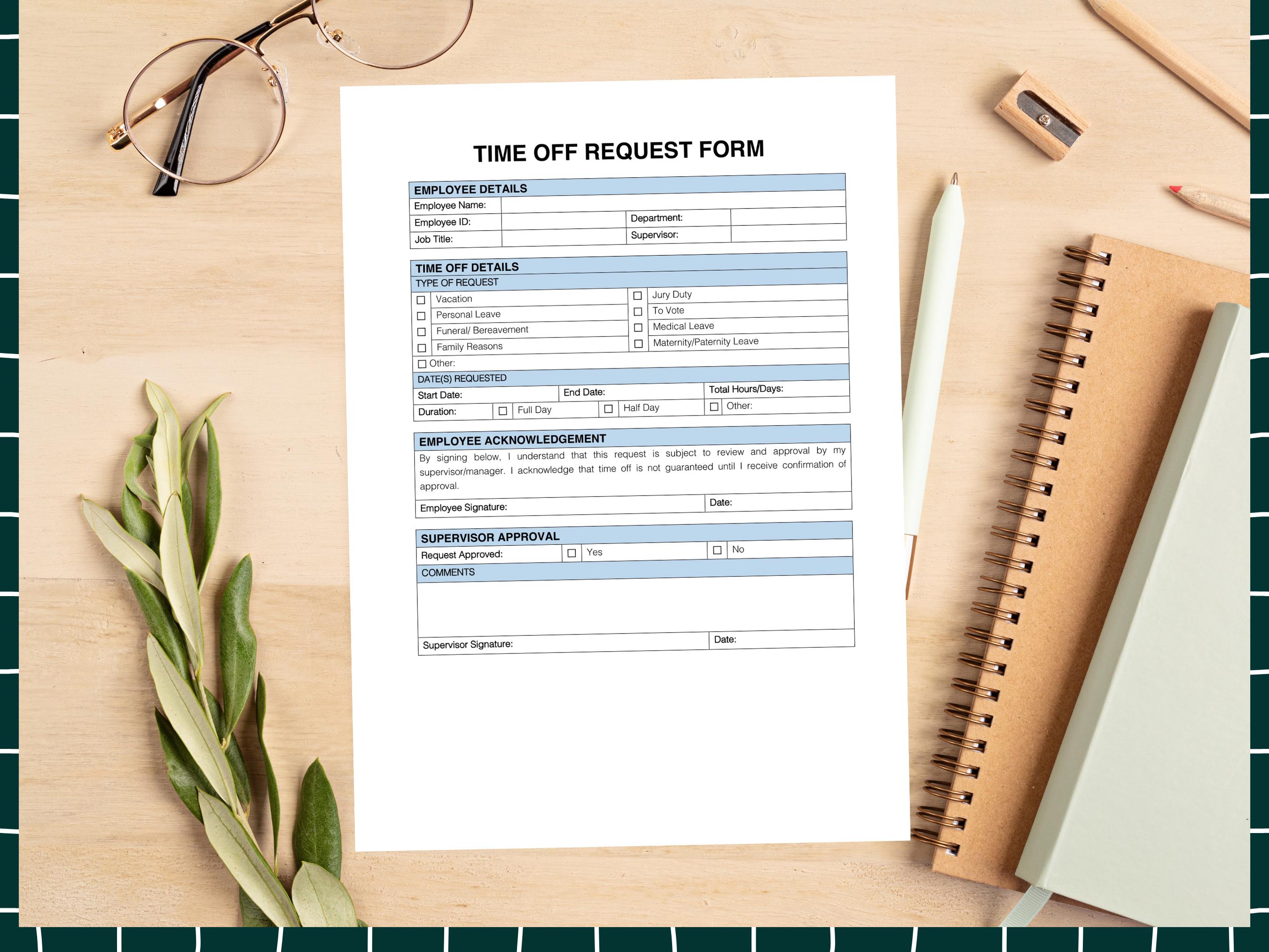 Time off Request Form, Microsoft Word Template, HR Official Forms ...
