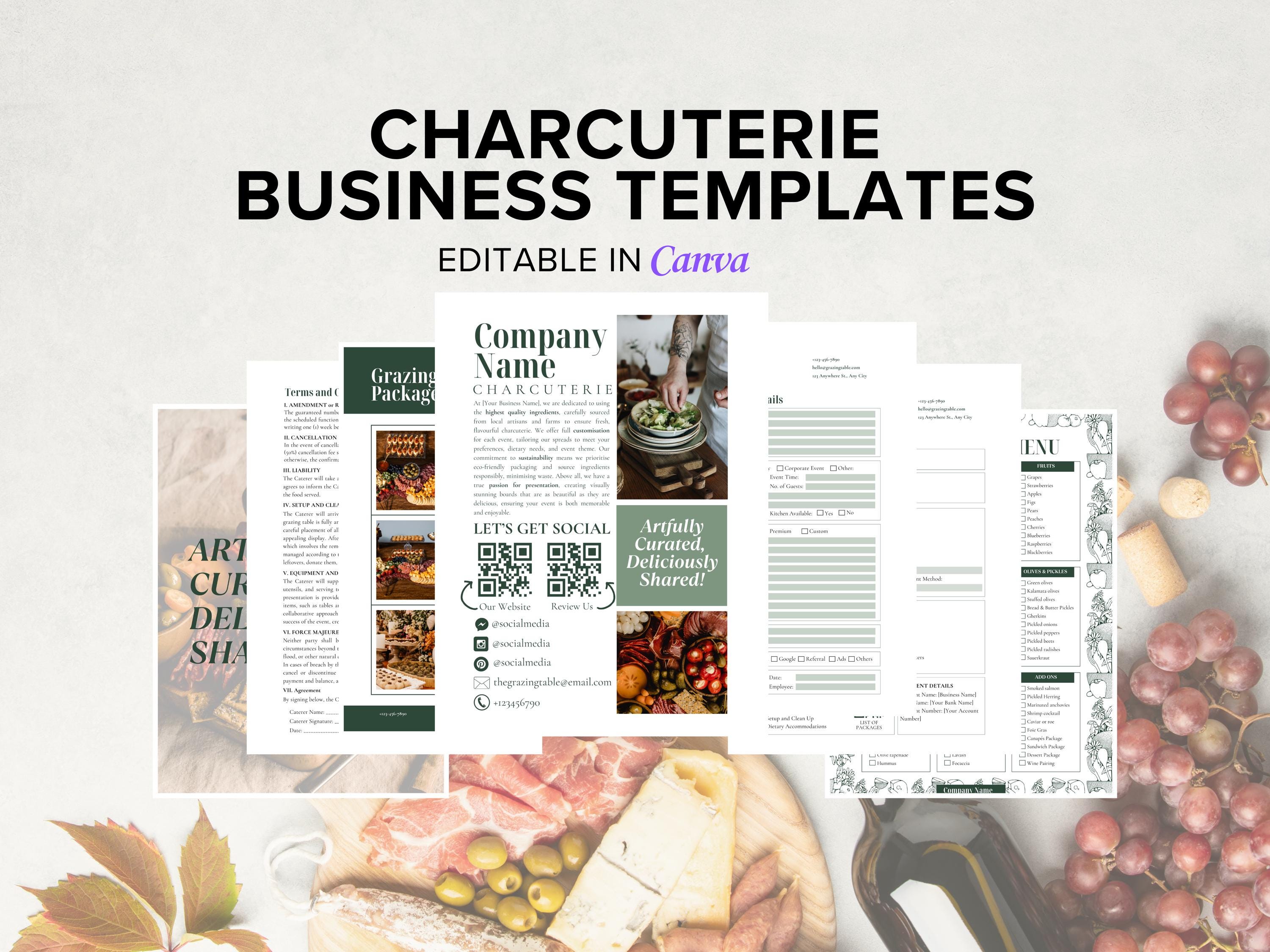 Editable Charcuterie Business Template Bundle Menu Invoice Contract ...