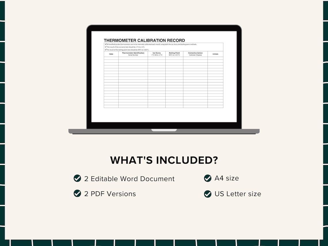 Thermometer Calibration Log Template, Editable HACCP Calibration Form ...