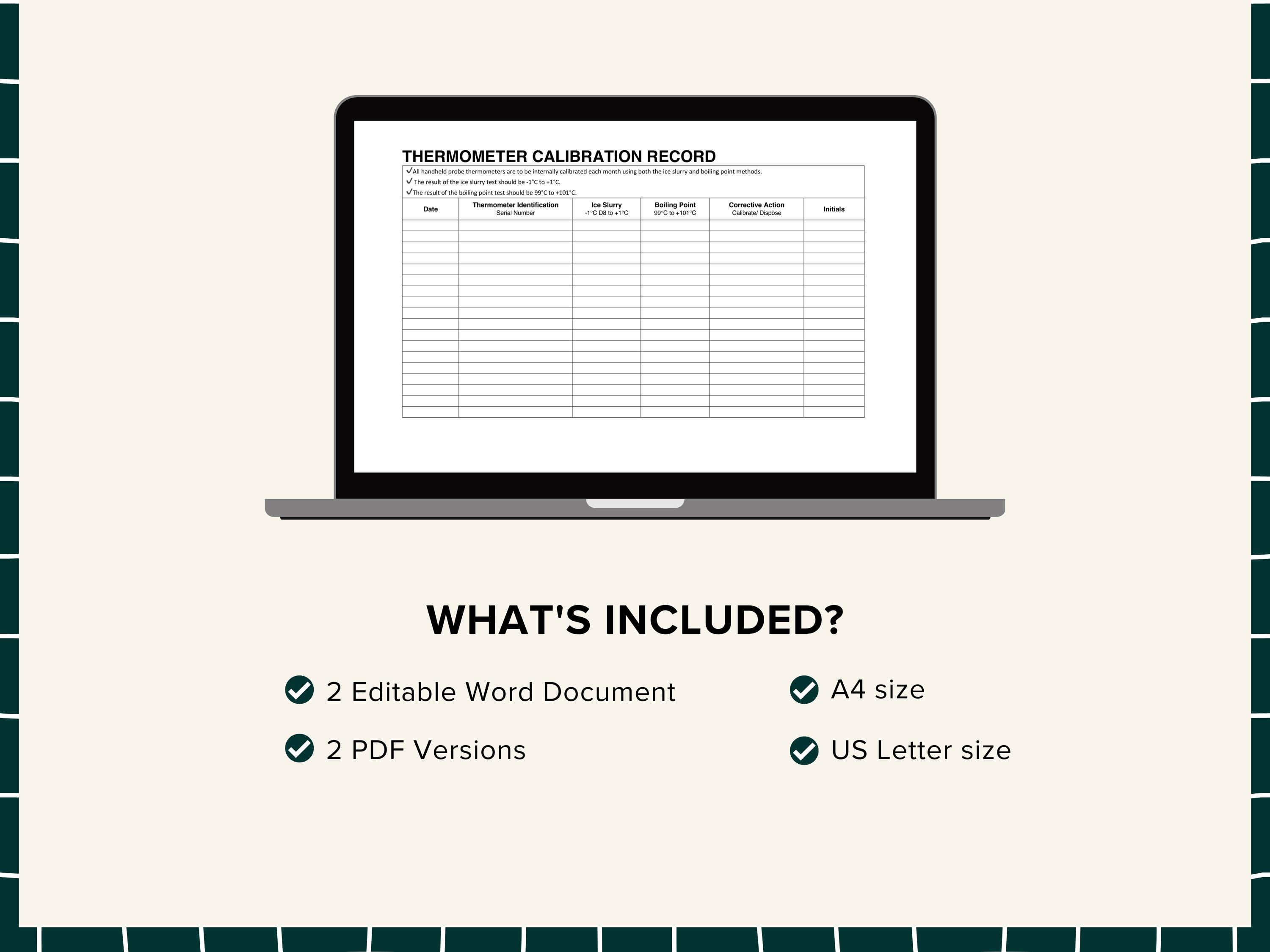 Thermometer Calibration Log Template, Editable HACCP Calibration Form ...