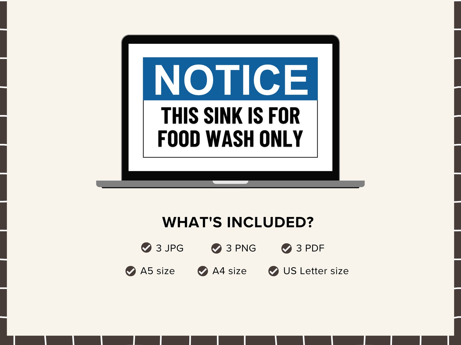 Printable Notice, Food Wash Sink Only, Instant Download, Public Spaces ...