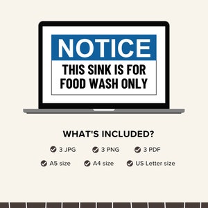Printable Notice, Food Wash Sink Only, Instant Download, Public Spaces ...