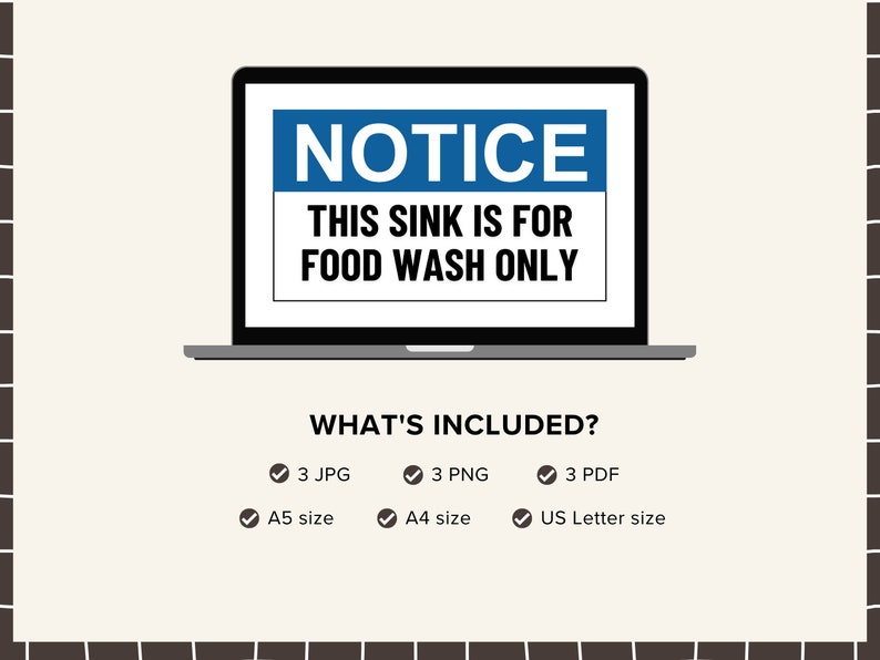 Printable Notice, Food Wash Sink Only, Instant Download, Public Spaces ...