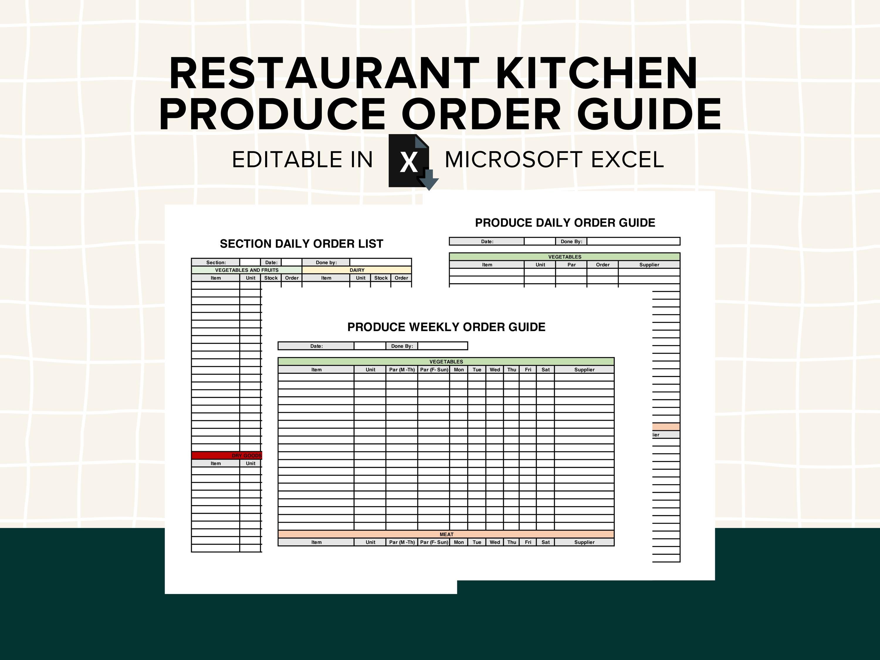 Kitchen Produce Order List, Guide, Section List, Daily, Weekly ...
