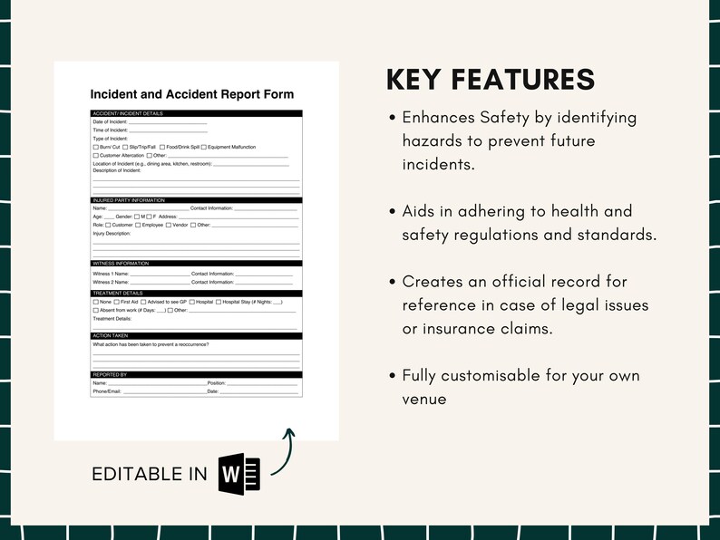 Incident and Accident Report Form Restaurant Records Management and ...