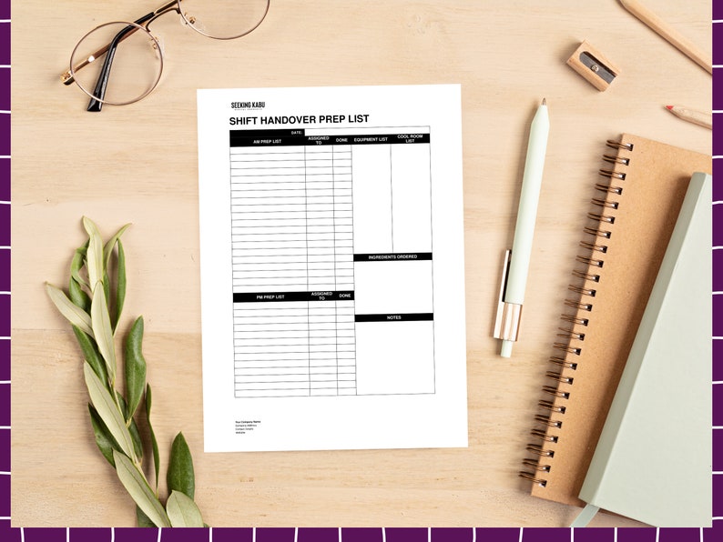 Kitchen Shift Handover Prep List, Notes Fot Chefs, Restaurant and Cafe ...