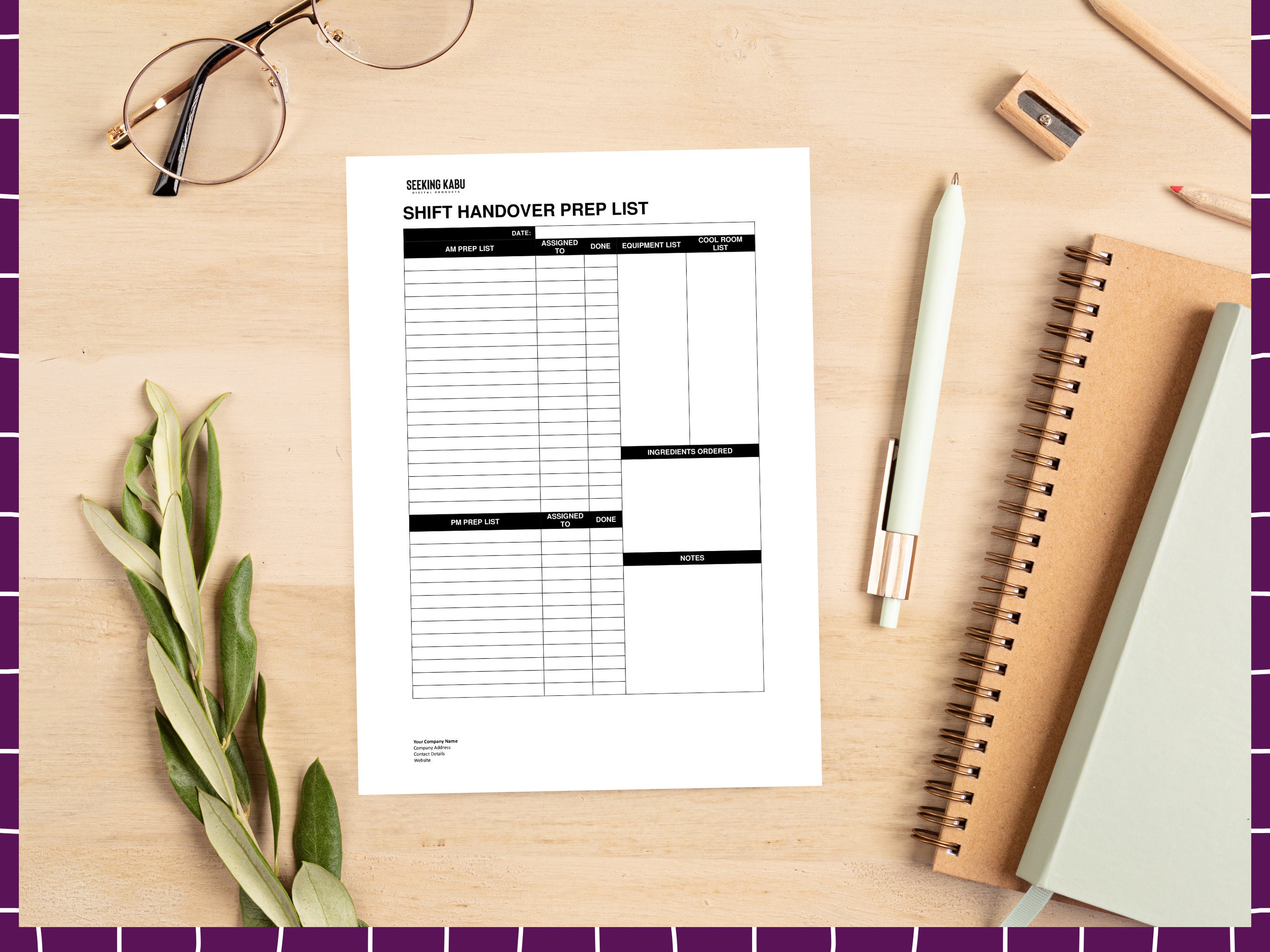 Kitchen Shift Handover Prep List, Notes Fot Chefs, Restaurant and Cafe ...