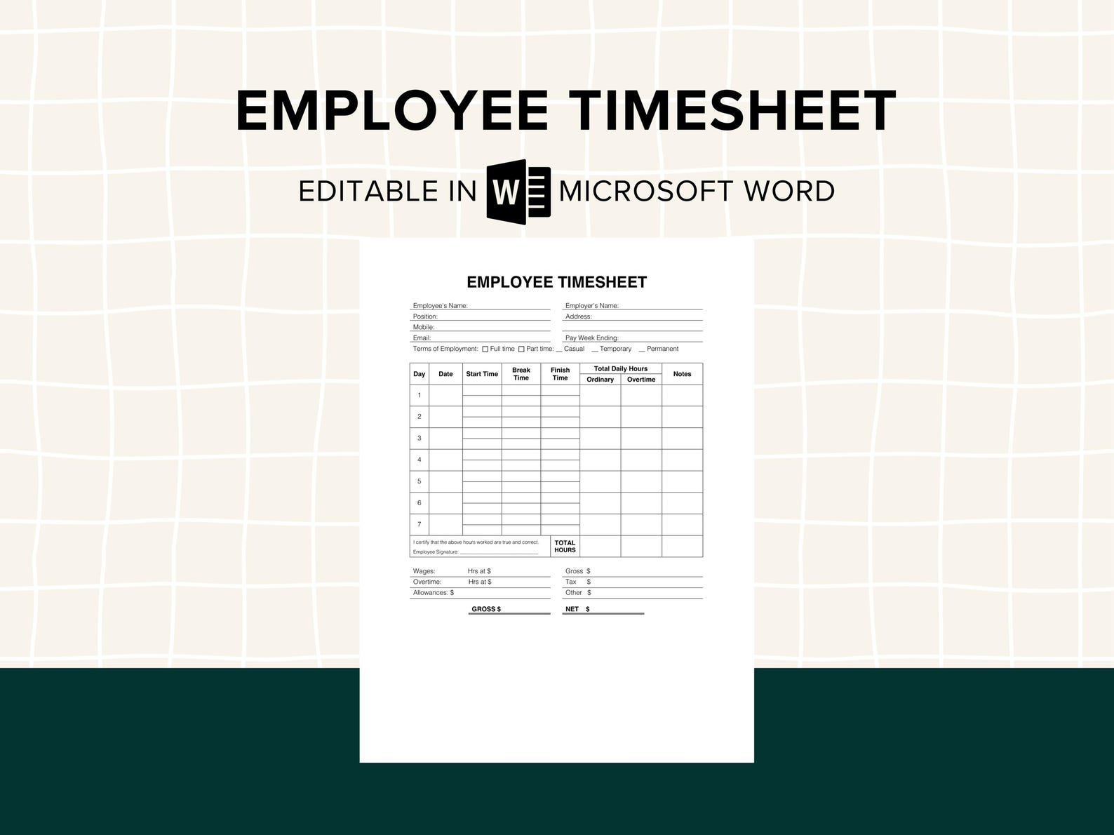 Employee Weekly Time Sheet, Employee Timesheet Log Form, Time Record ...