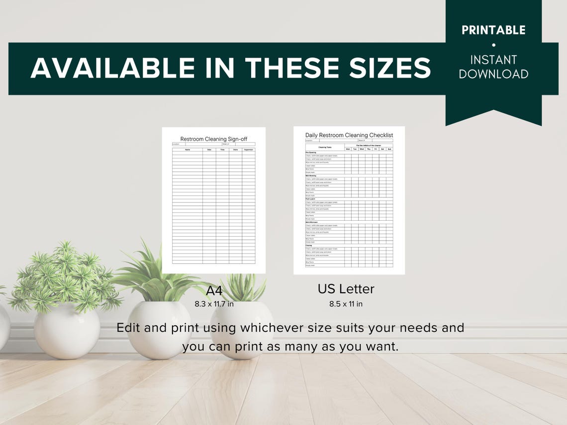 Public Restroom Cleaning Checklist and Sign off Sheet, Editable ...