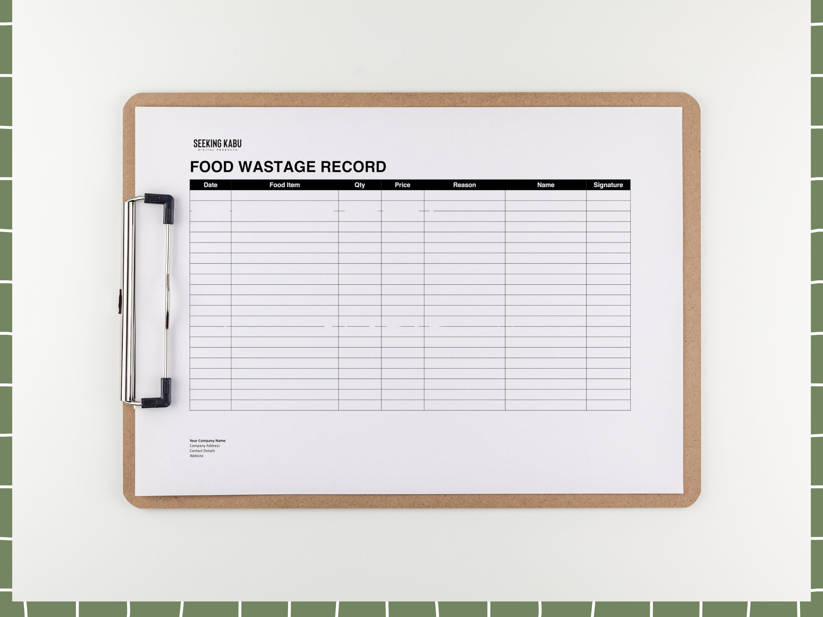 Restaurant Wastage Record Sheet Food, Beverage, Glassware and Plateware ...