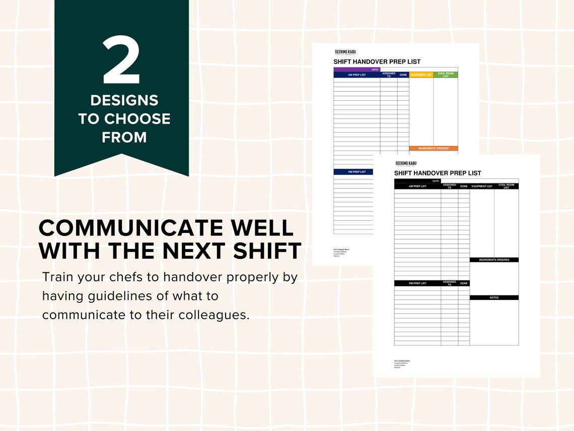 Kitchen Shift Handover Prep List, Notes Fot Chefs, Restaurant and Cafe ...