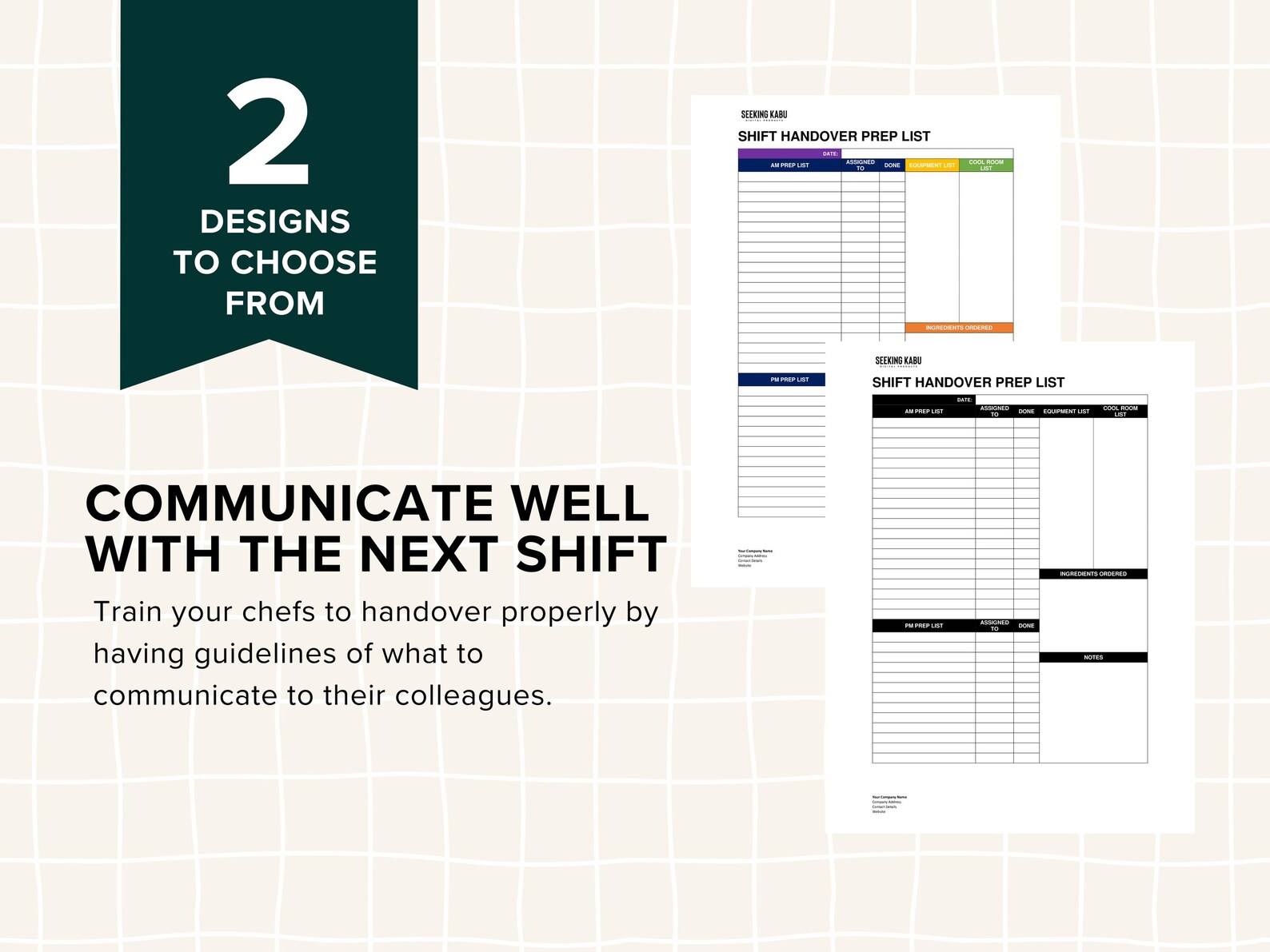 Kitchen Shift Handover Prep List, Notes Fot Chefs, Restaurant and Cafe ...