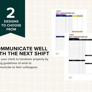 Kitchen Shift Handover Prep List, Notes Fot Chefs, Restaurant and Cafe ...