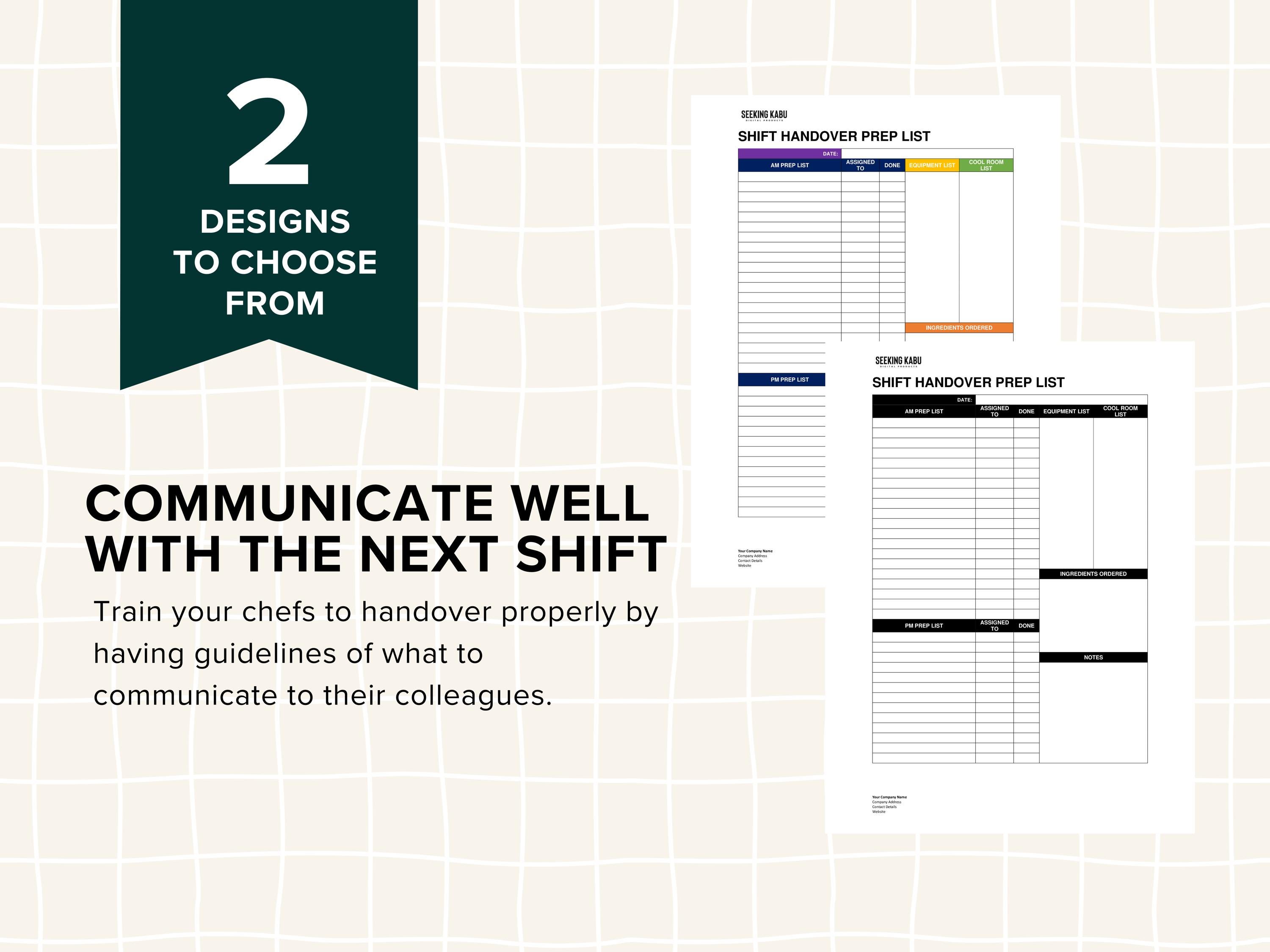 Kitchen Shift Handover Prep List, Notes Fot Chefs, Restaurant and Cafe ...