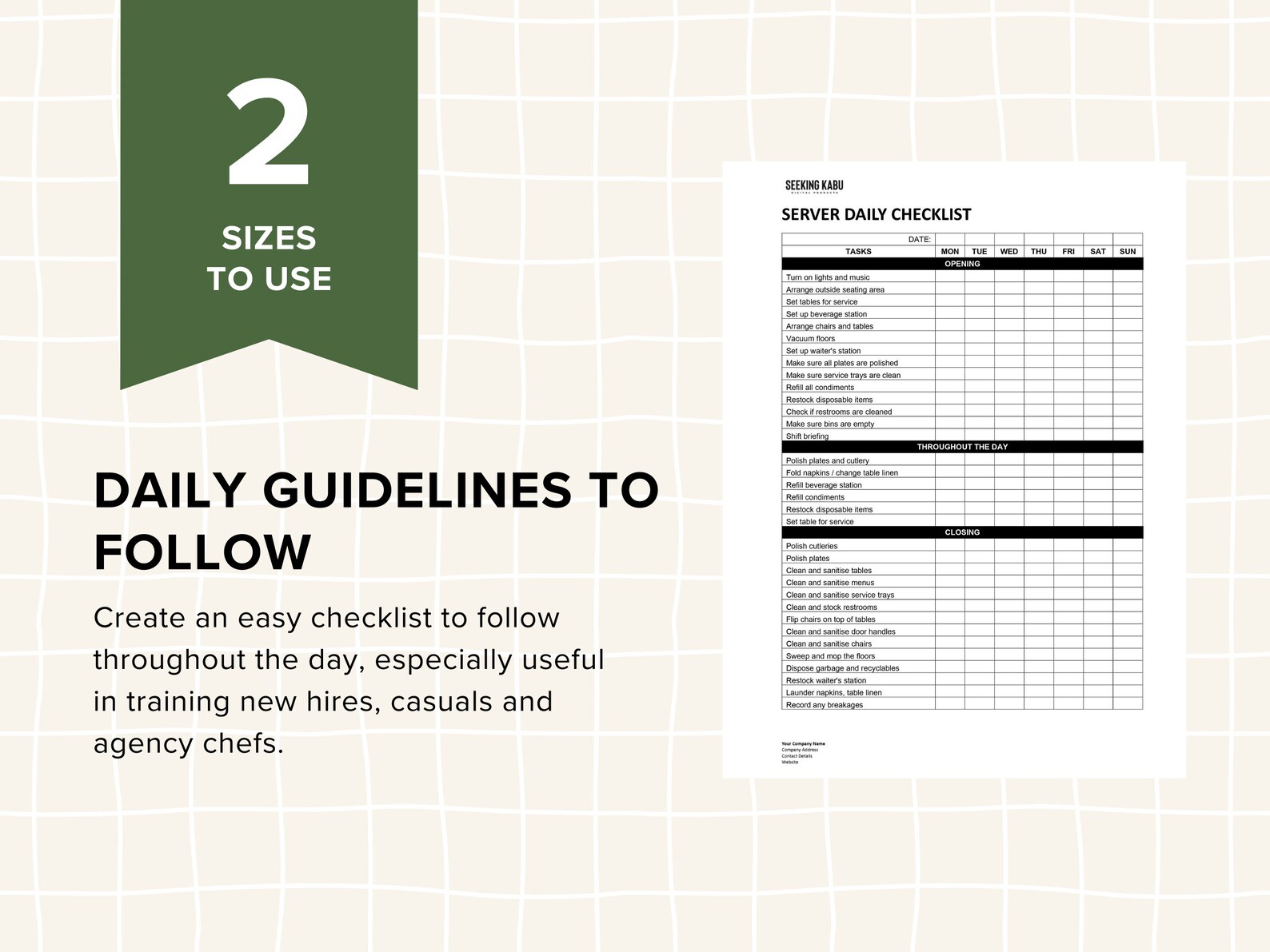 Server Daily Checklist Restaurant Cafe New Hire Training, Mis En Place ...