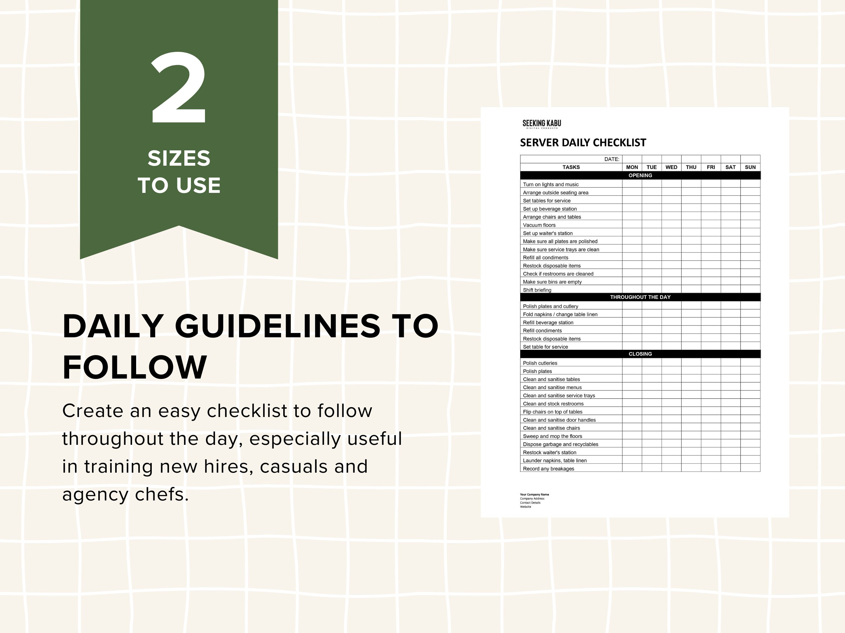 Server Daily Checklist Restaurant Cafe New Hire Training, Mis En Place ...