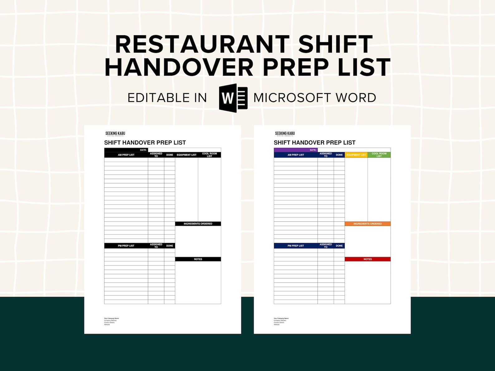 Kitchen Shift Handover Prep List, Notes Fot Chefs, Restaurant and Cafe ...