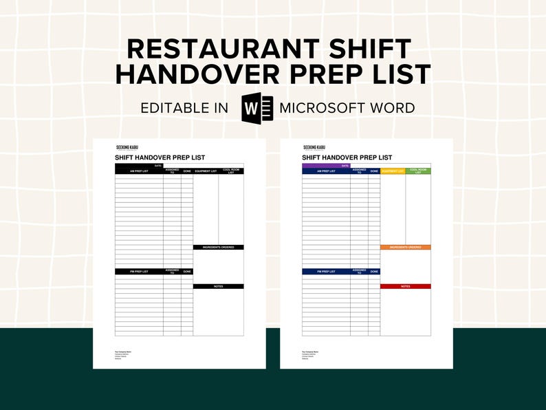 Kitchen Shift Handover Prep List, Notes Fot Chefs, Restaurant and Cafe ...