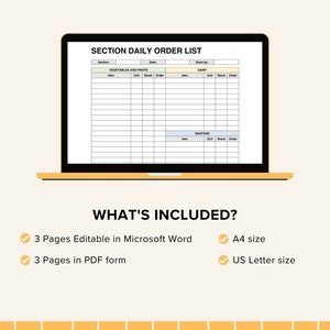 Kitchen Daily Order List, Order Guide. Restaurant and Cafe, Checklist ...