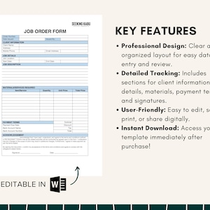 Job Order Form Template, Work Request Form, Editable Word, Printable ...