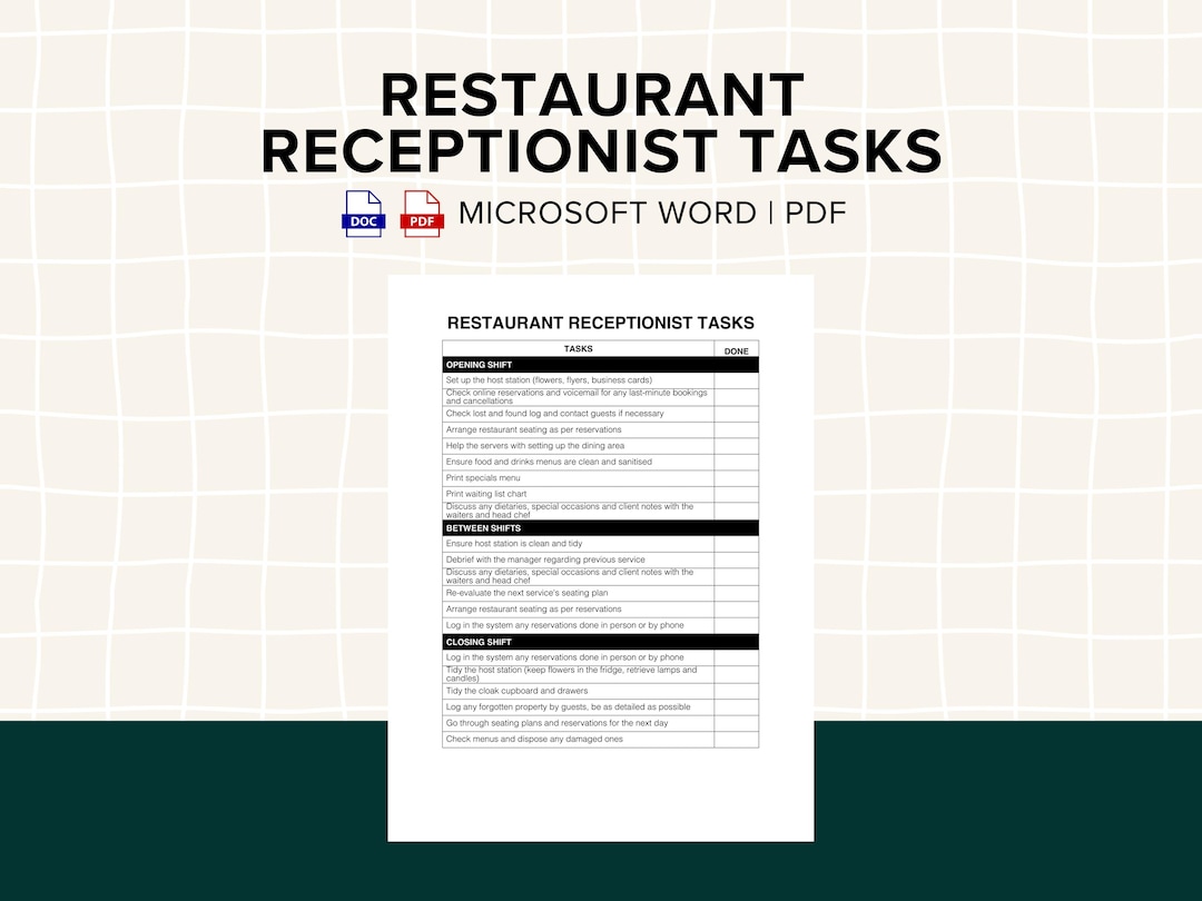 Restaurant Receptionist Daily Checklist, Maître D Duties, Restaurant ...