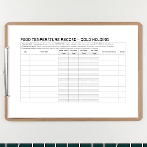 Cold Food Temperature Log, Cold Food Holding Temperature Sheet, Food ...