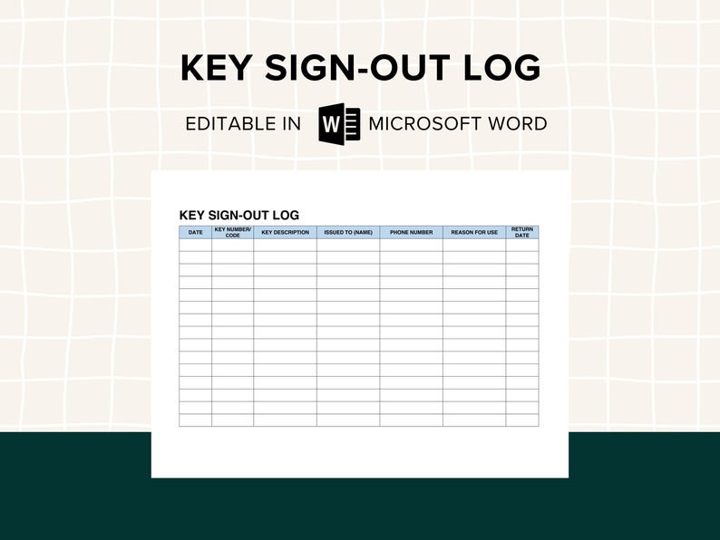 Key Sign-out Log Template, Editable Fillable PDF for Key Control ...
