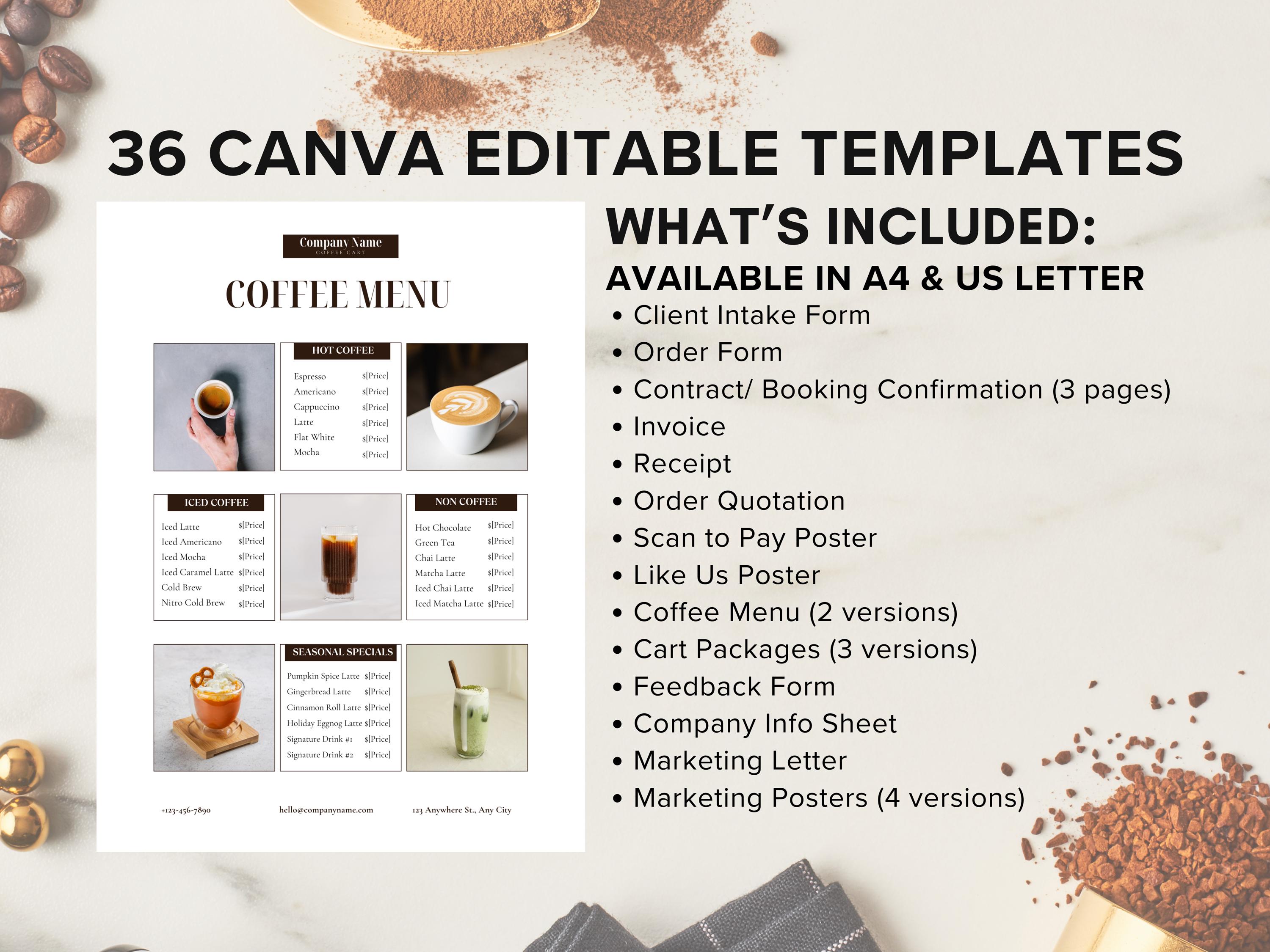 Editable Coffee Cart Business Templates Bundle, Mobile Coffee Bar ...