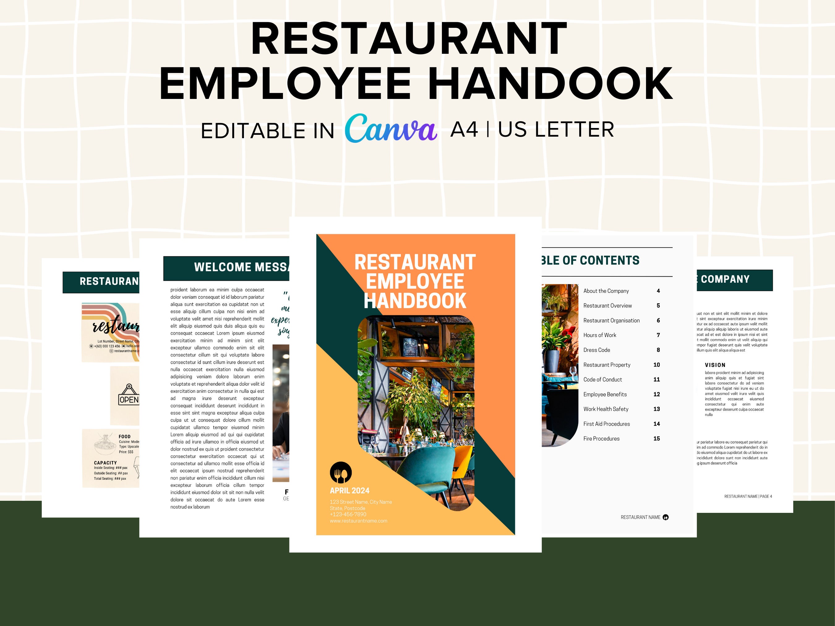 Restaurant Employee Handbook, Training Manual, New Hired Chefs, Servers ...