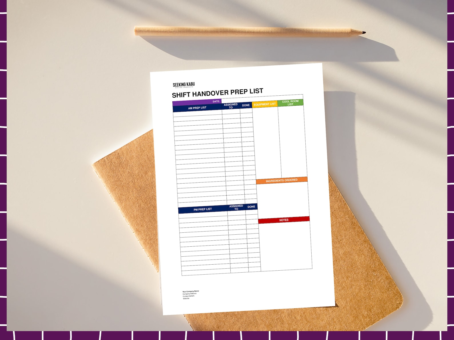 Kitchen Shift Handover Prep List, Notes Fot Chefs, Restaurant and Cafe ...