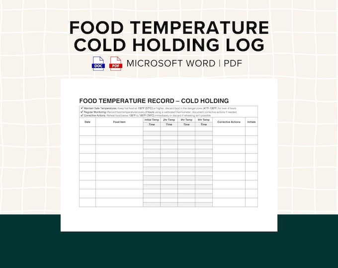 Food Temperature Log, Refrigerated Food, Food Safety Program, Food ...
