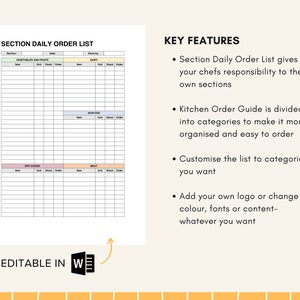 Kitchen Daily Order List, Order Guide. Restaurant and Cafe, Checklist ...