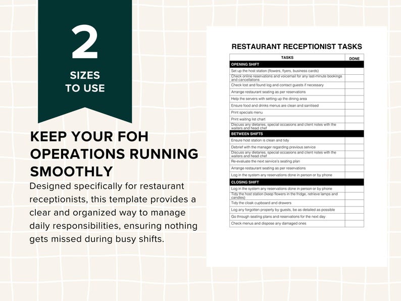 Restaurant Receptionist Daily Checklist, Maître D Duties, Restaurant ...