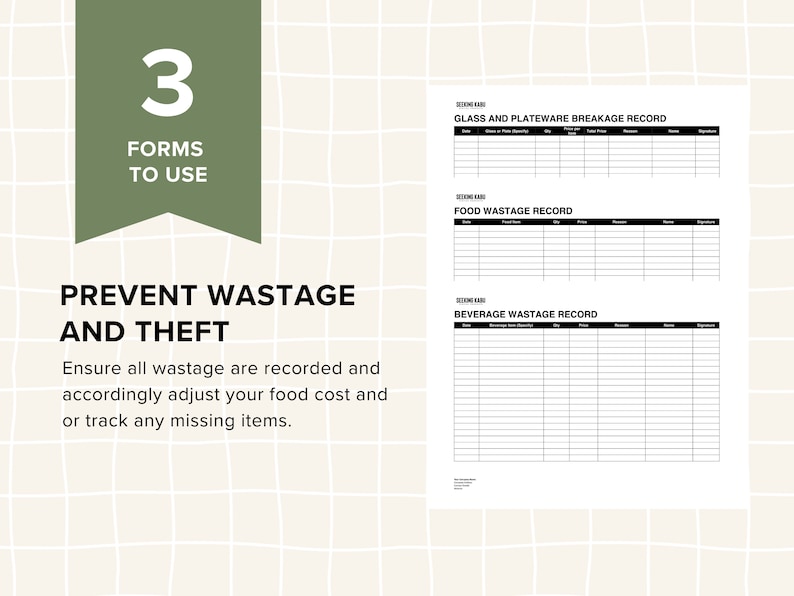 Restaurant Wastage Record Sheet Food, Beverage, Glassware and Plateware ...