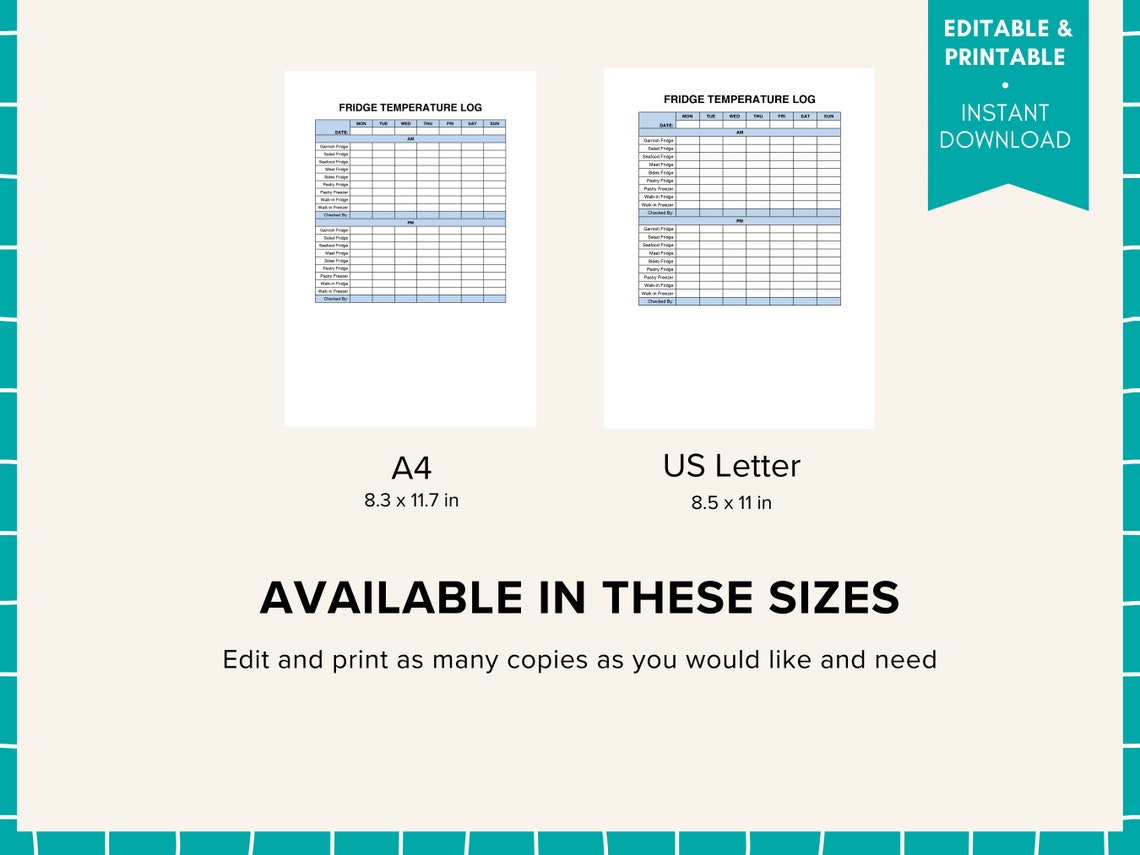 Kitchen Fridge Temperature Log; Restaurant, Cafe, Events, Hospitality ...