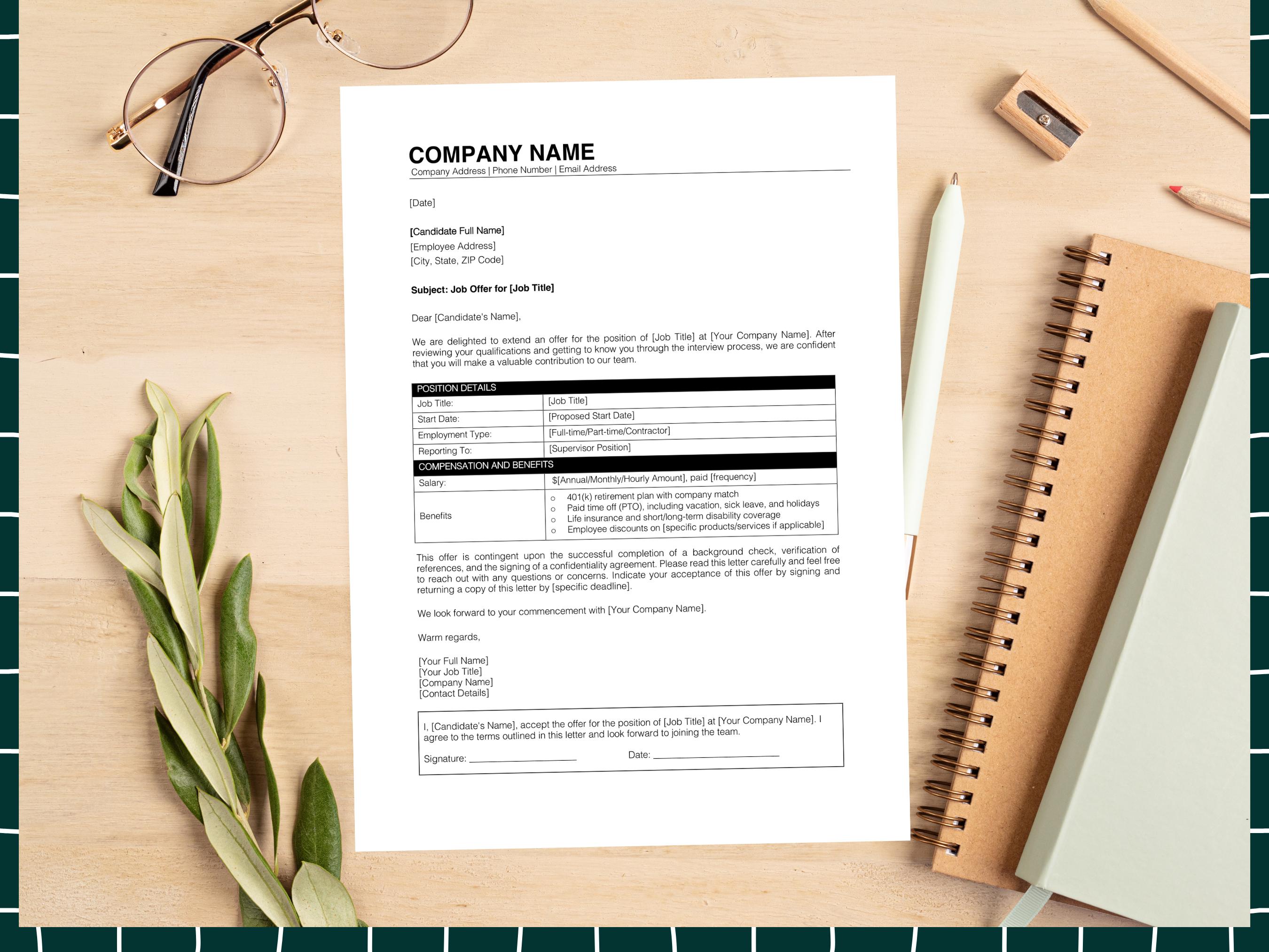 Job Offer Letter Template, New Hire Document, Employment Offer Letter ...