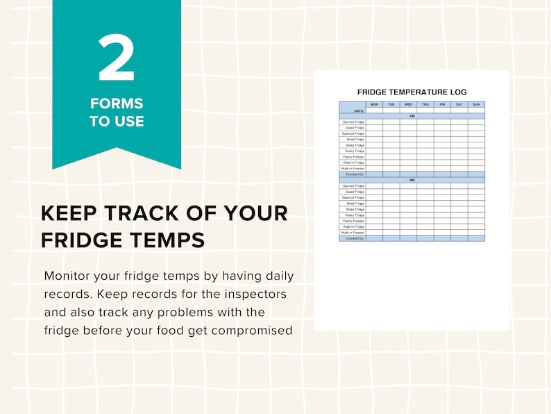 Kitchen Fridge Temperature Log; Restaurant, Cafe, Events, Hospitality ...