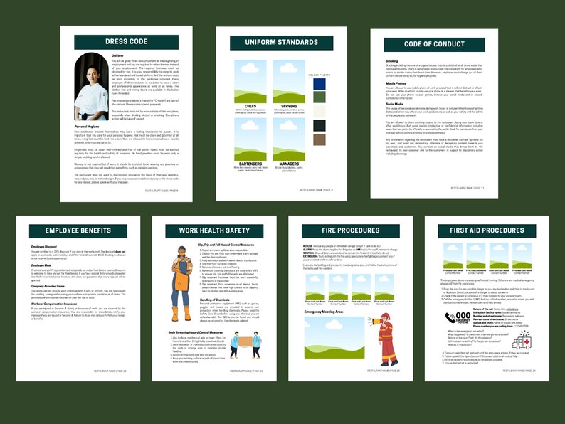 Restaurant Employee Handbook, Training Manual, New Hired Chefs, Servers ...