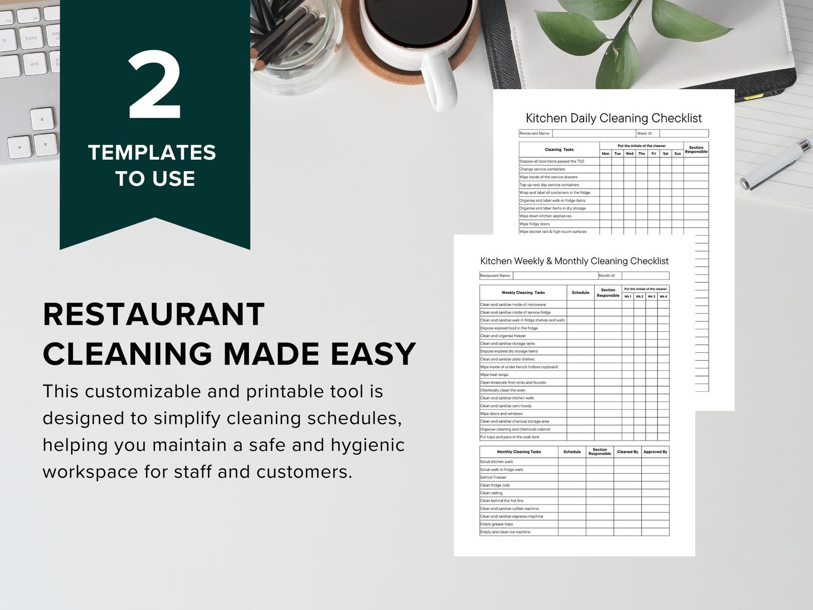 Commercial Kitchen Cleaning Checklist, Professional, Restaurant, Cafe ...