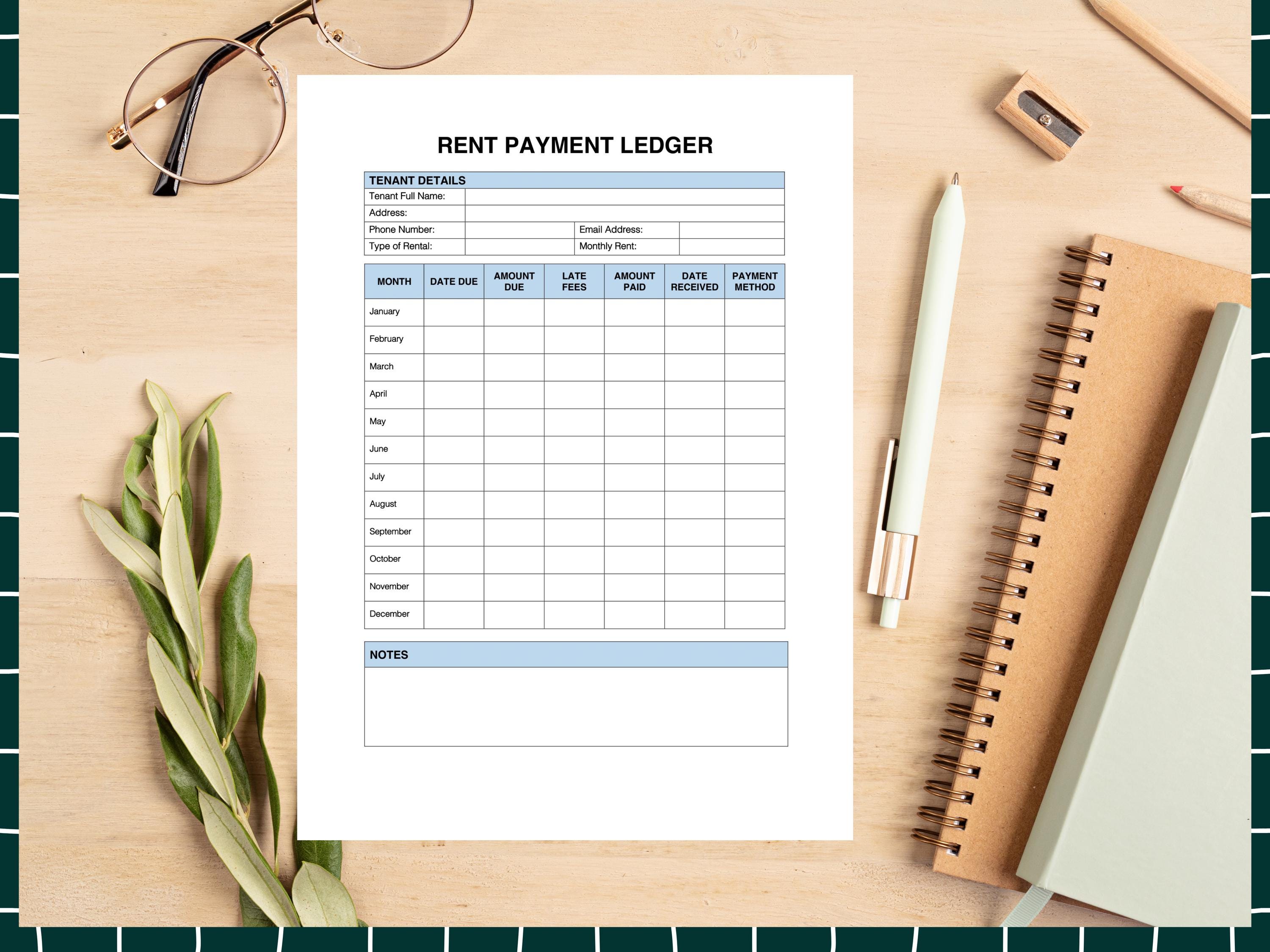 Monthly Rent Payment Ledger, Rental Income Tracker, Property Management ...