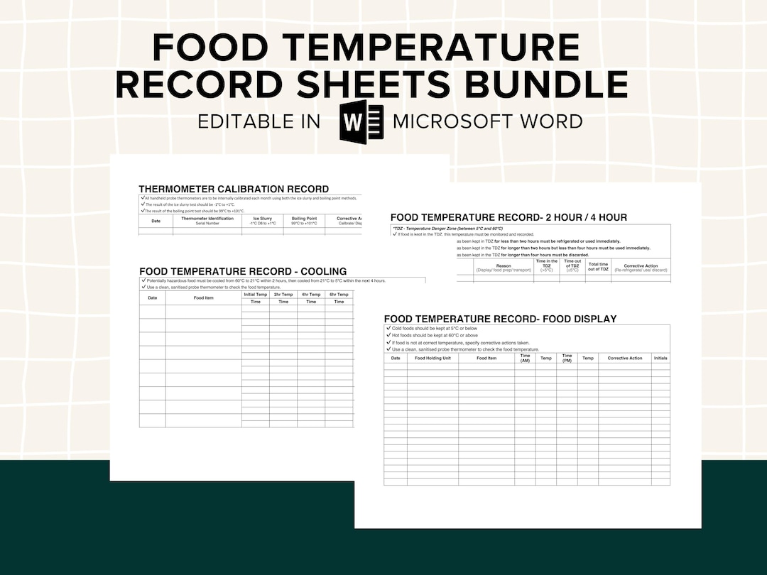 Food Temperature Record Sheets, Food Display, 2hr 4hr, Cooling Down ...