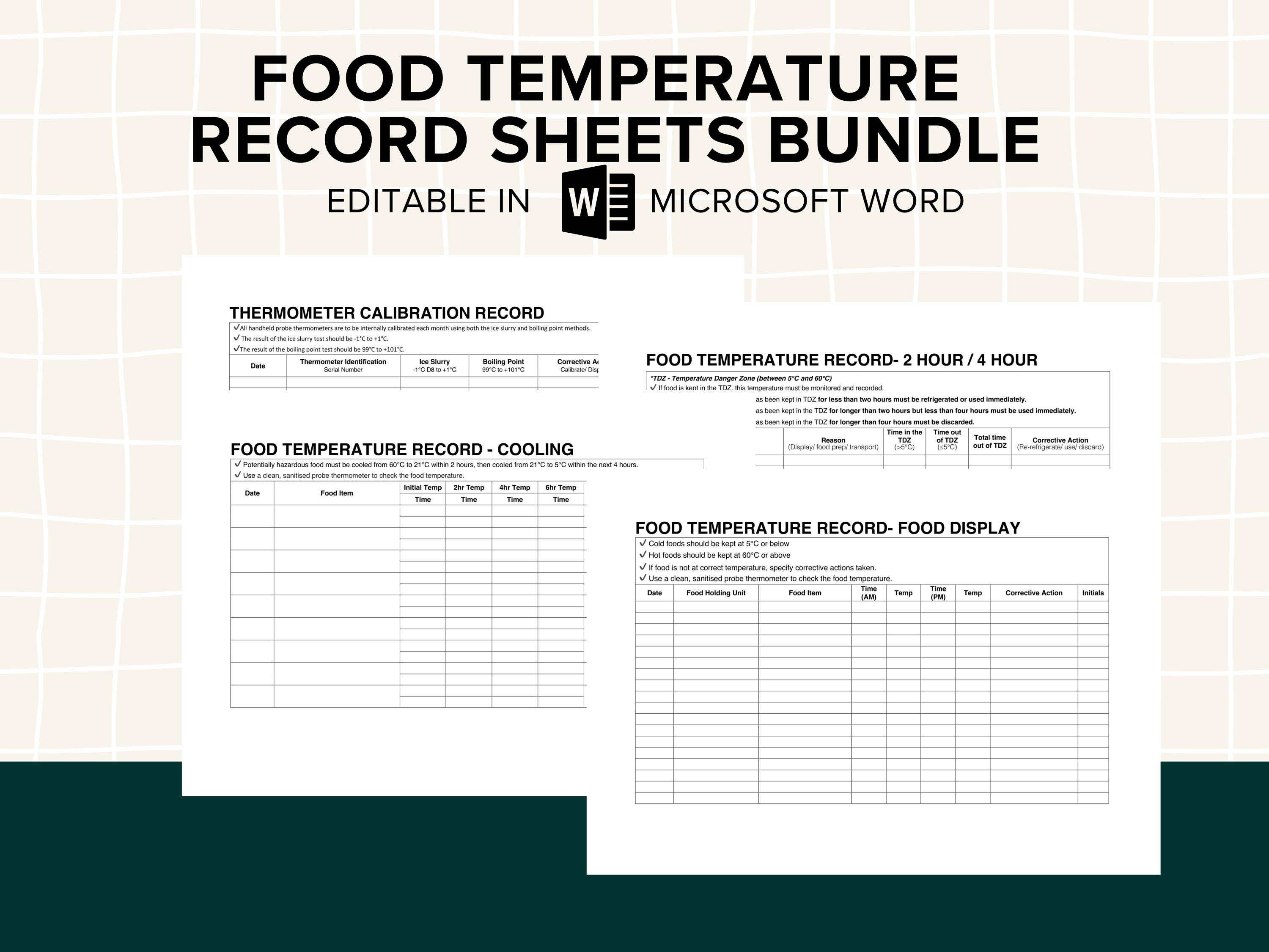 Food Temperature Record Sheets, Food Display, 2hr 4hr, Cooling Down ...