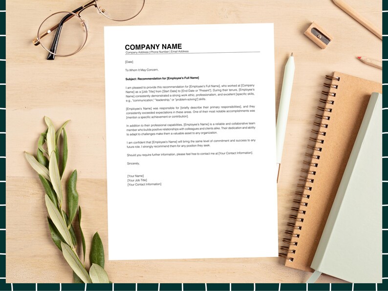 Professional Recommendation Letter Template, Editable Word Template ...