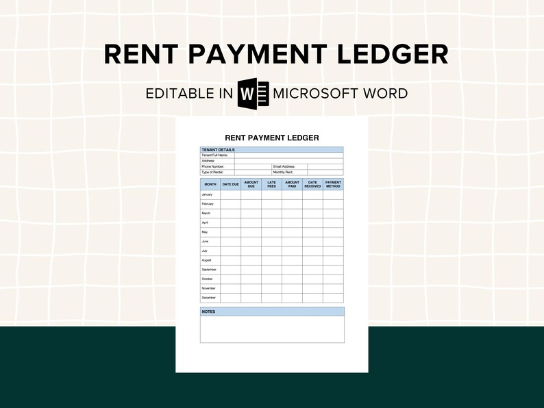 Monthly Rent Payment Ledger, Rental Income Tracker, Property Management ...