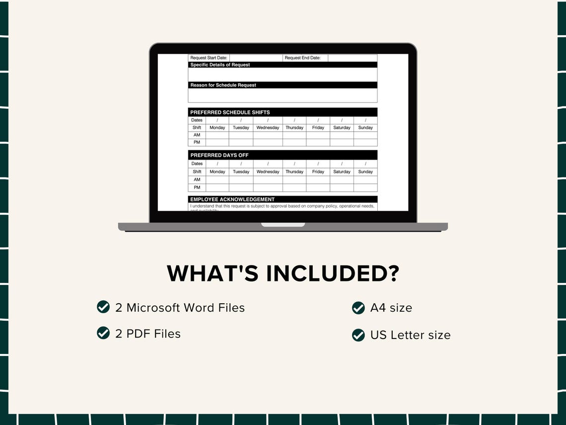 Employee Schedule Request Form, Flexible Shift Change Sheet, Work ...