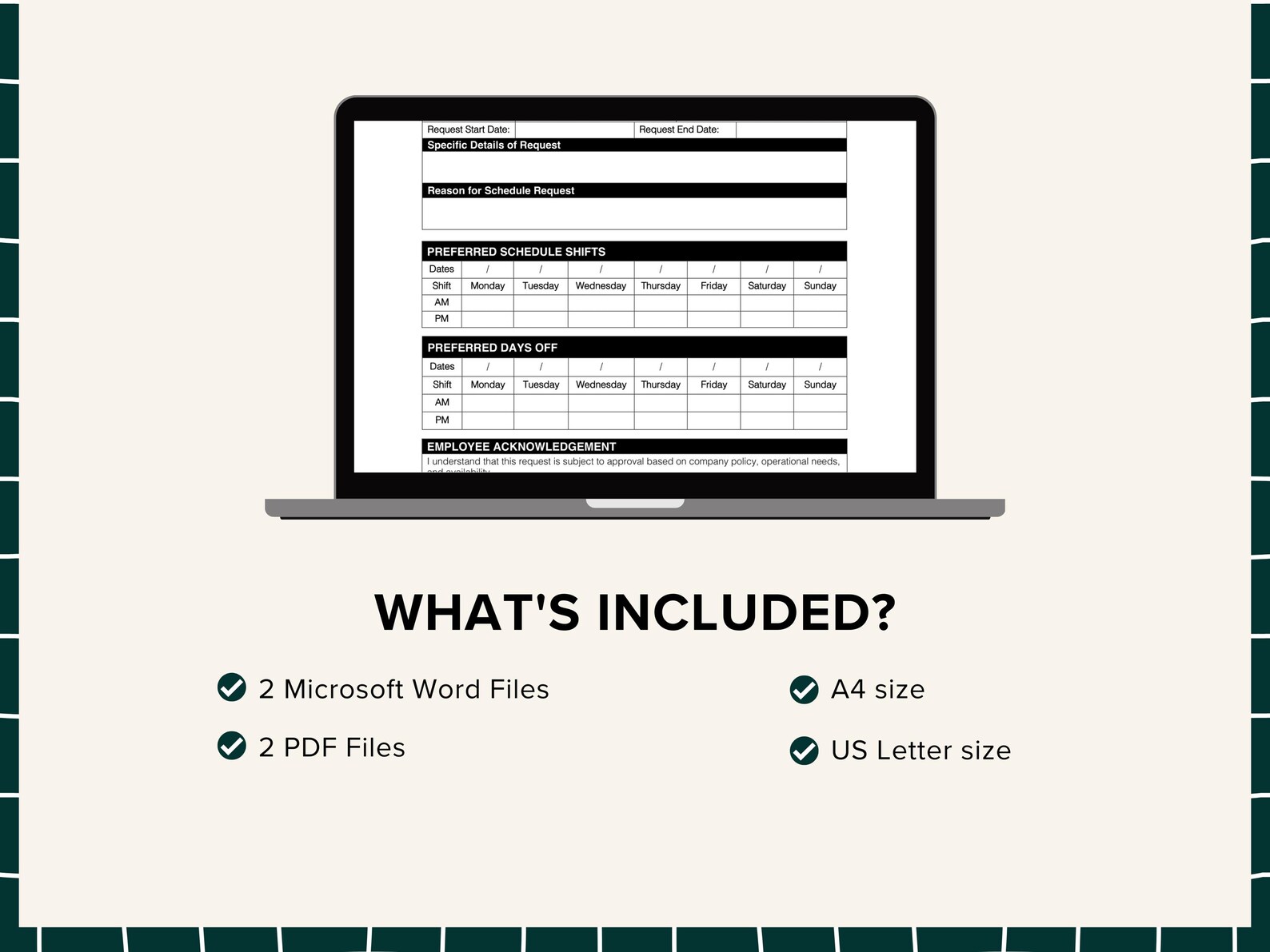 Employee Schedule Request Form, Flexible Shift Change Sheet, Work ...