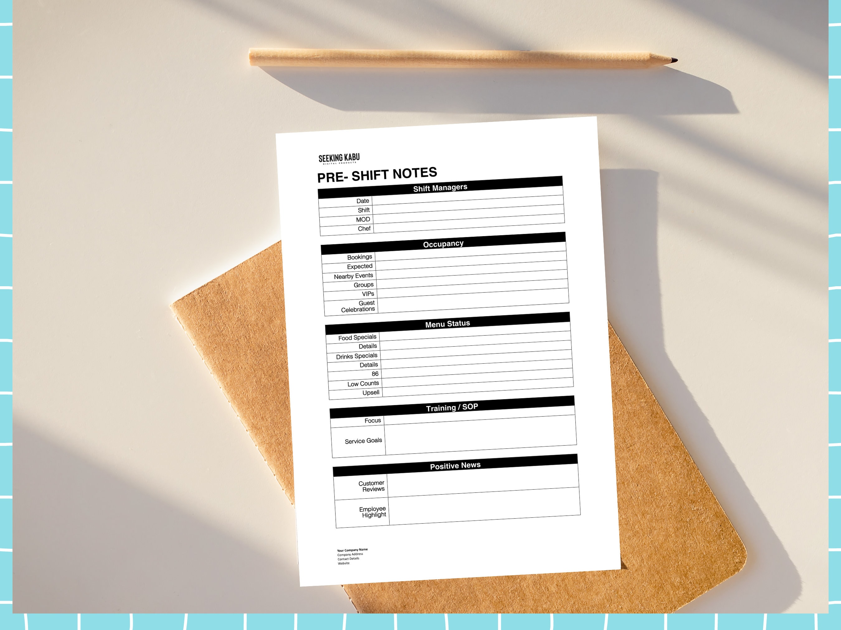 Restaurant Pre-shift Notes; FOH and BOH; Chefs, Waiters; Cafe, Catering ...