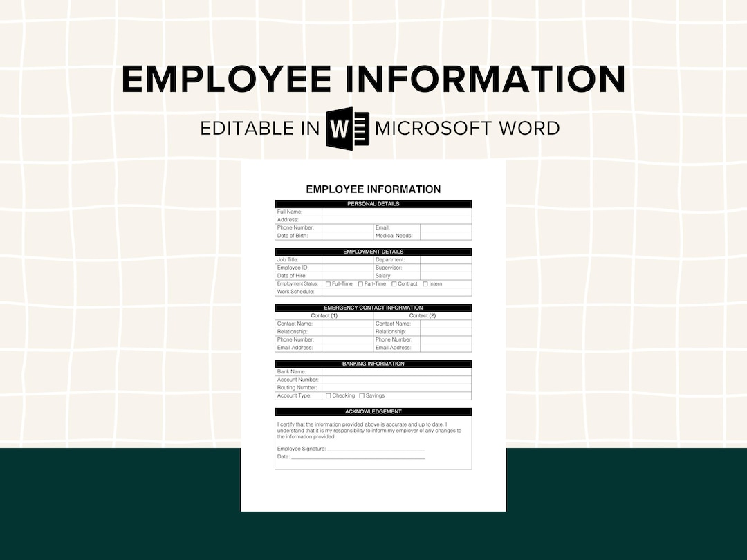 Employee Information Form, New Hire Employee Onboarding Document ...